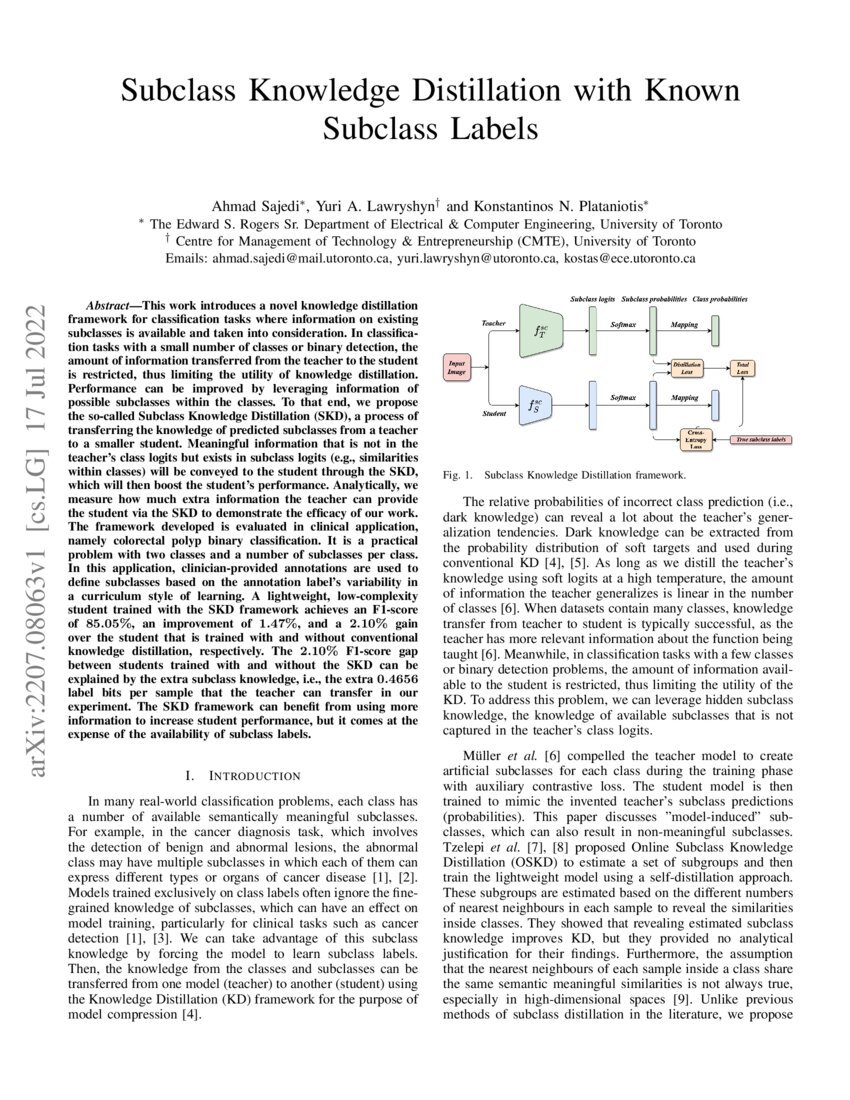 Subclass Knowledge Distillation with Known Subclass Labels | DeepAI