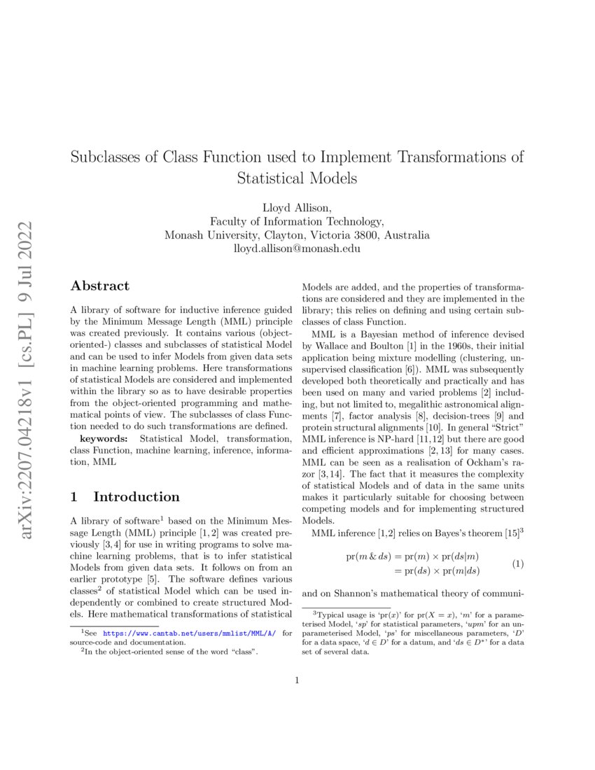 Subclasses Of Class Function Used To Implement Transformations Of Statistical Models Deepai