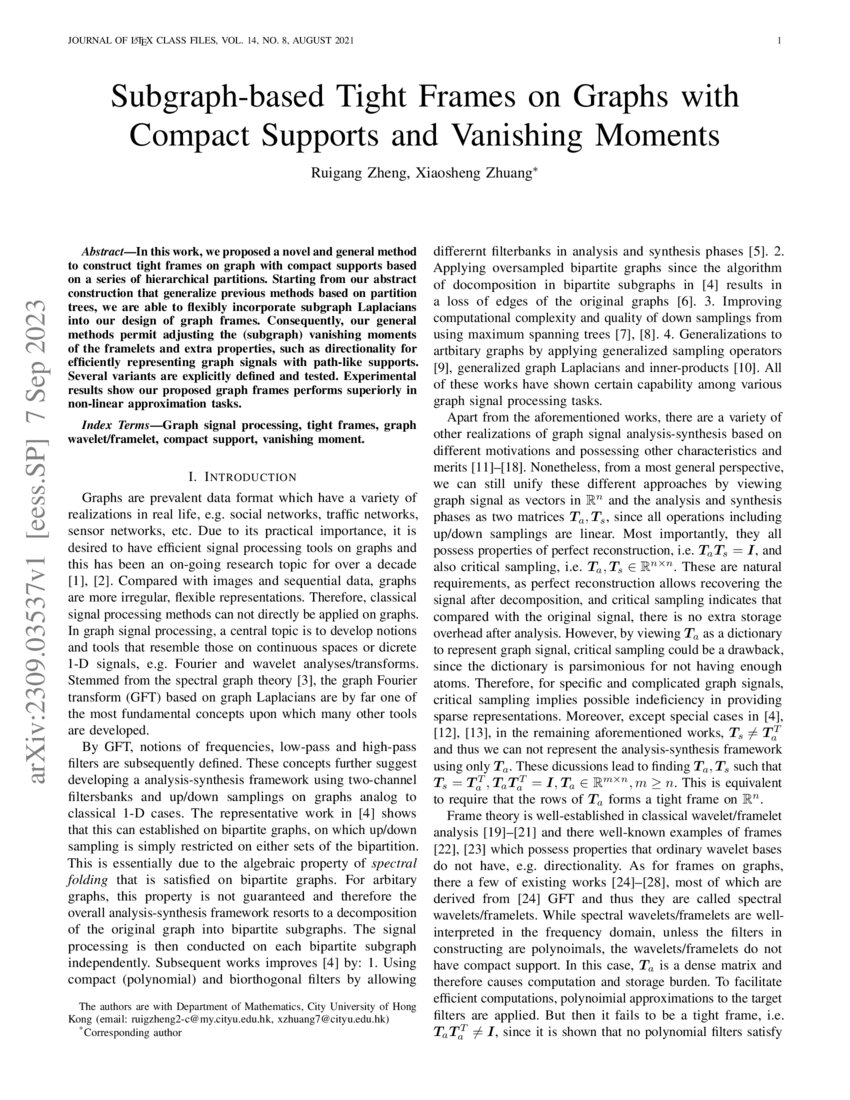 Subgraph Based Tight Frames On Graphs With Compact Supports And Vanishing Moments Deepai