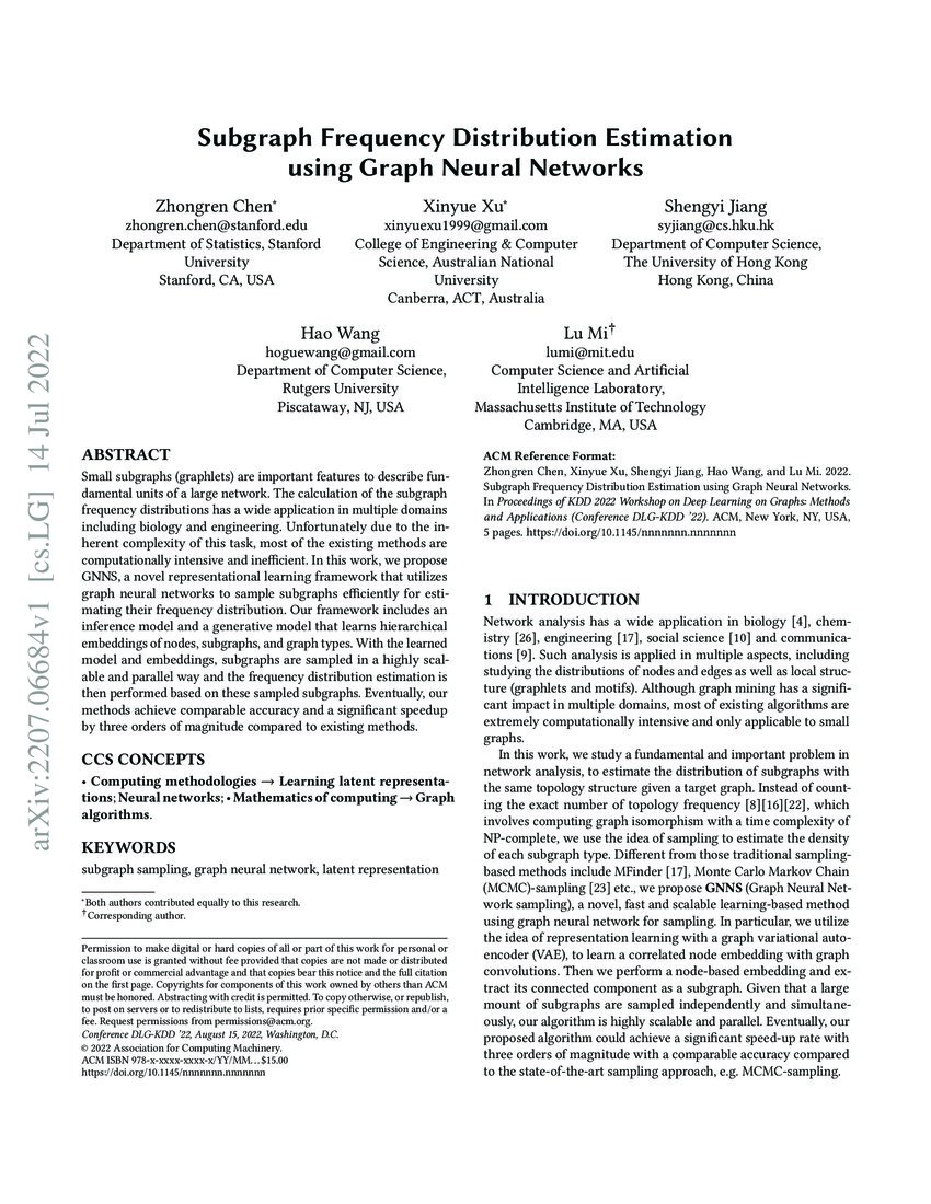 Subgraph Frequency Distribution Estimation using Graph Neural Networks ... Subgraph Frequency Distribution Estimation using Graph Neural Networks ...