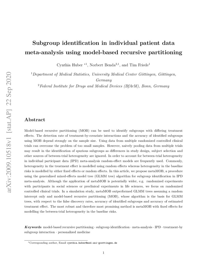 Subgroup Identification In Individual Patient Data Meta Analysis Using Model Based Recursive 