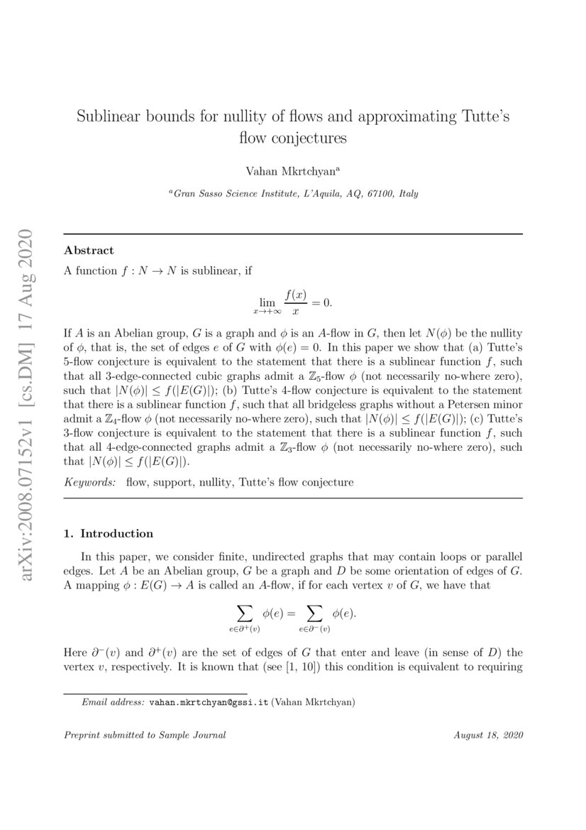 Sublinear Bounds For Nullity Of Flows And Approximating Tuttes Flow Conjectures Deepai