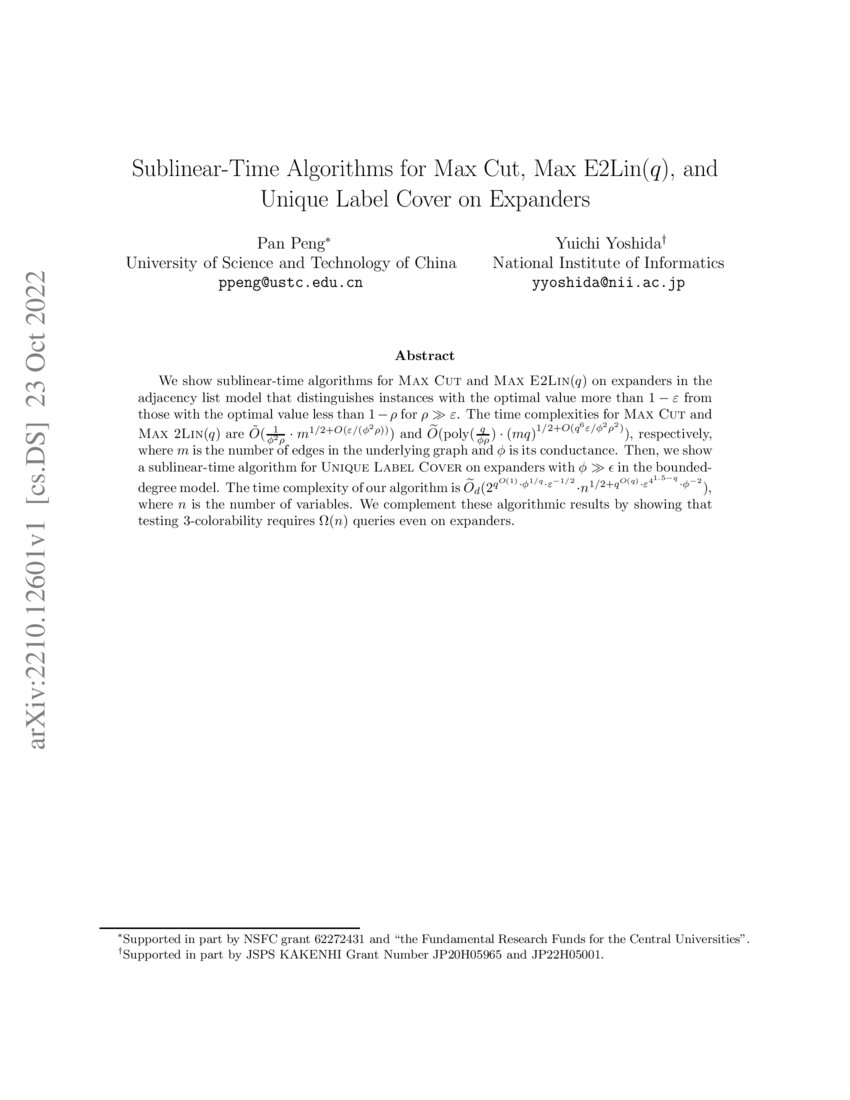 Sublinear Time Algorithms For Max Cut Max E2lin Q And Unique Label Cover On Expanders Deepai