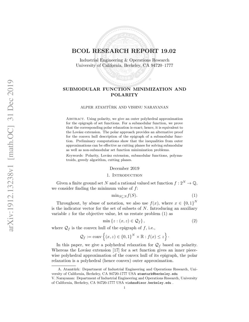 Submodular Function Minimization And Polarity Deepai