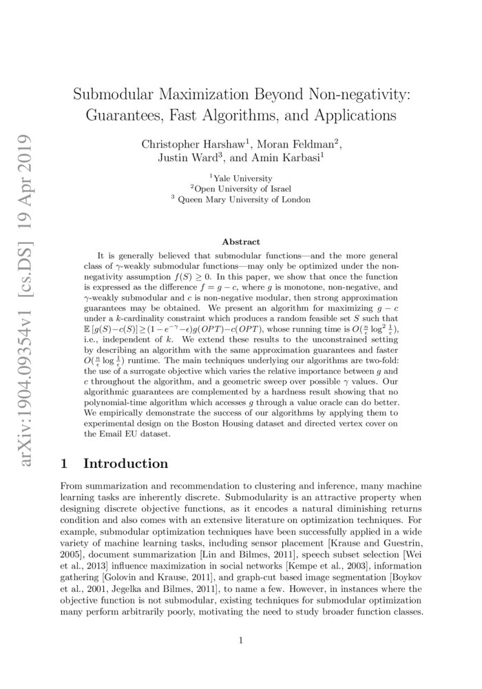 Submodular Maximization Beyond Non Negativity Guarantees Fast Algorithms And Applications