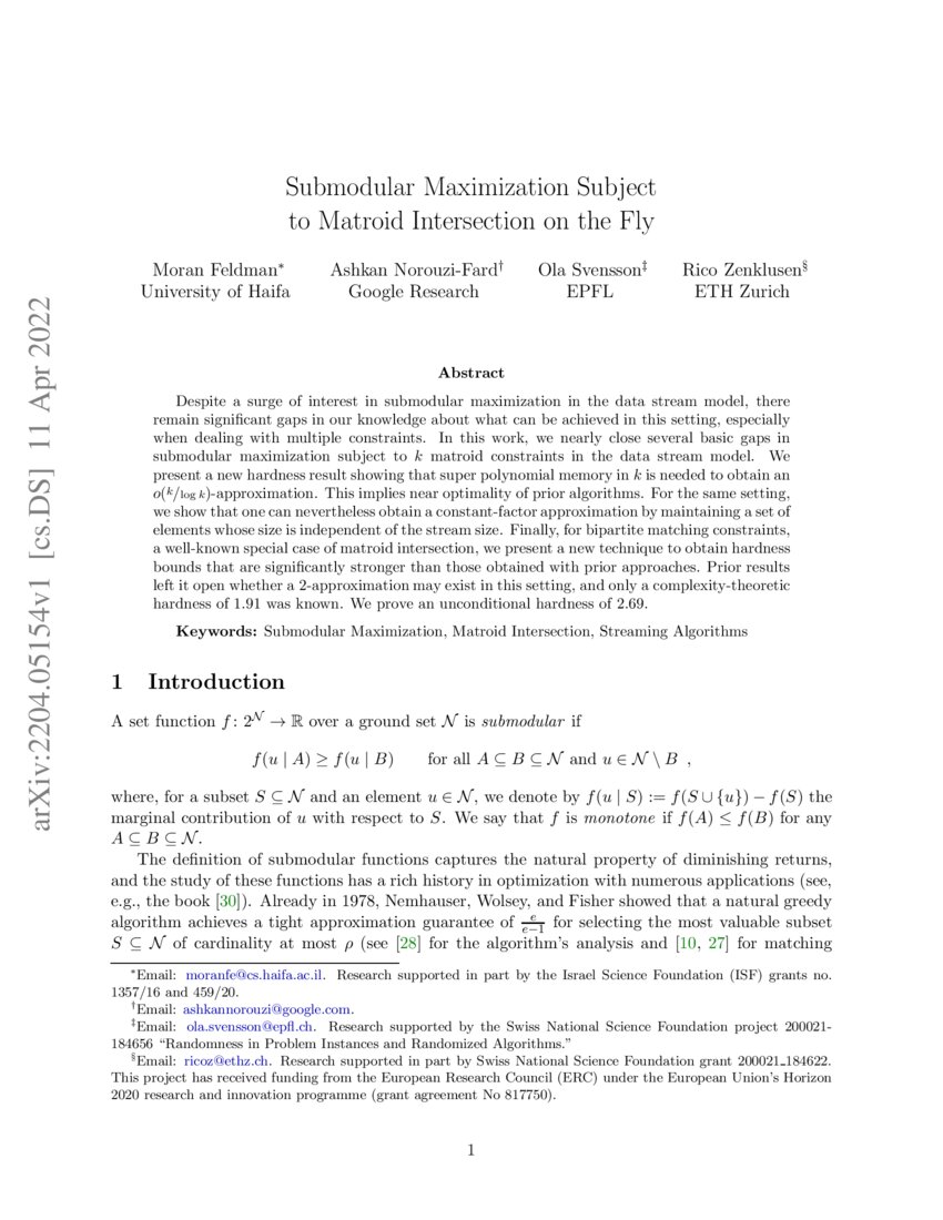 Submodular Maximization Subject To Matroid Intersection On The Fly Deepai