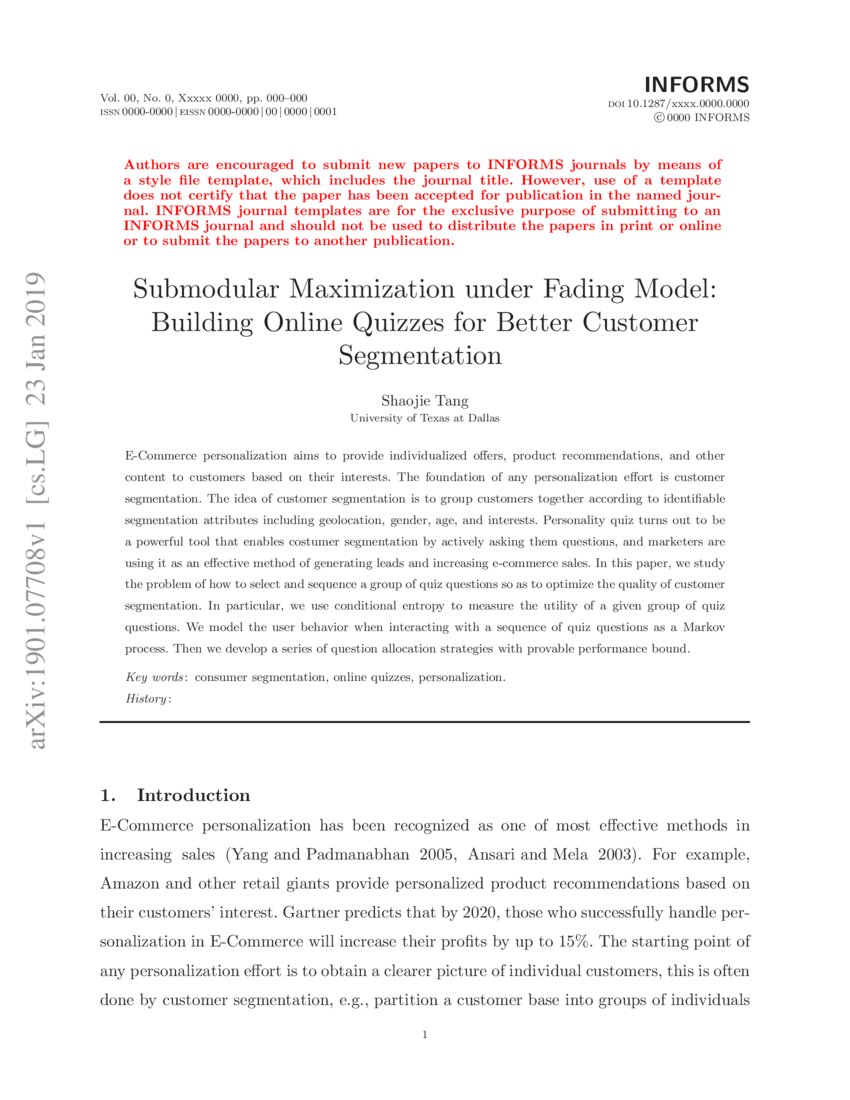 Submodular Maximization Under Fading Model Building Online Quizzes For Better Customer
