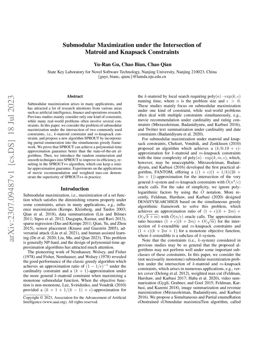 Submodular Maximization Under The Intersection Of Matroid And Knapsack Constraints Deepai