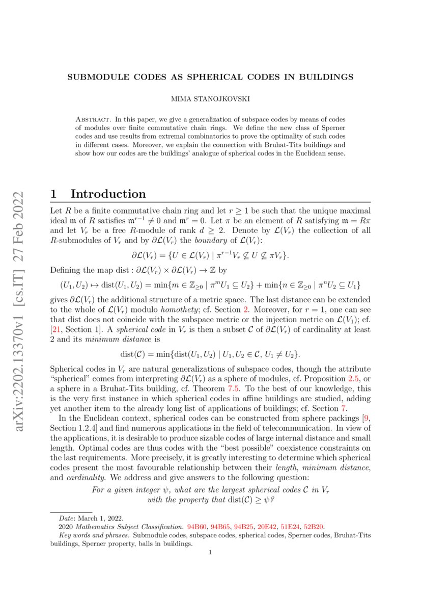 submodule-codes-as-spherical-codes-in-buildings-deepai