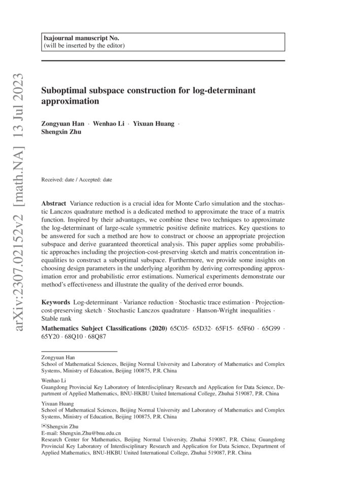 Suboptimal subspace construction for log-determinant approximation | DeepAI