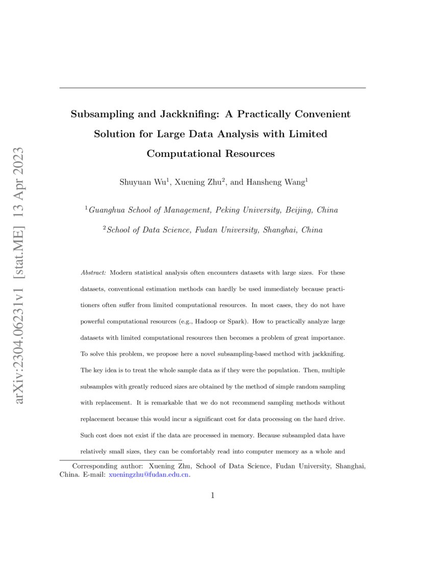 Subsampling And Jackknifing A Practically Convenient Solution For Large Data Analysis With