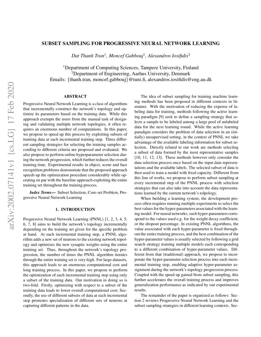 Subset Sampling For Progressive Neural Network Learning | DeepAI