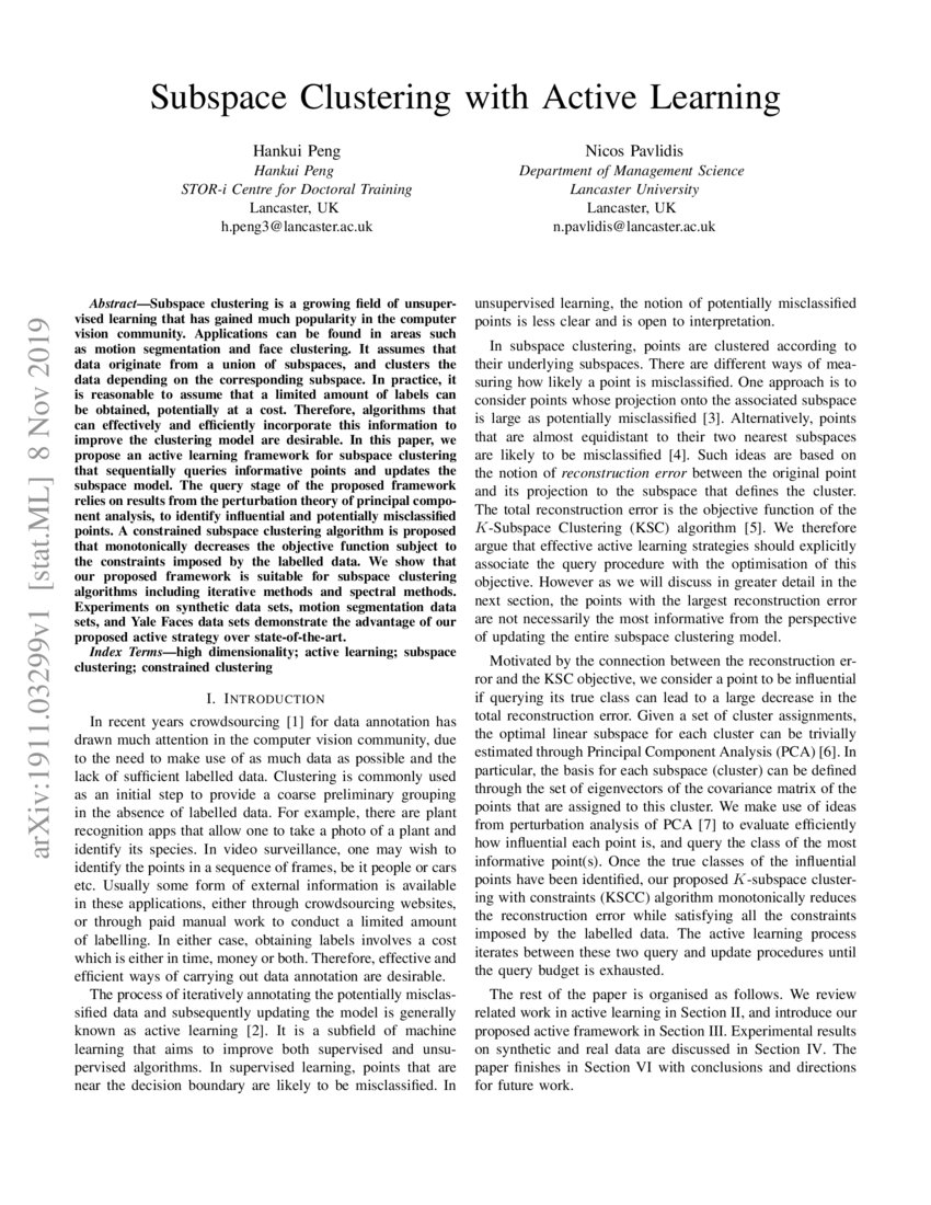 Subspace Clustering With Active Learning Deepai
