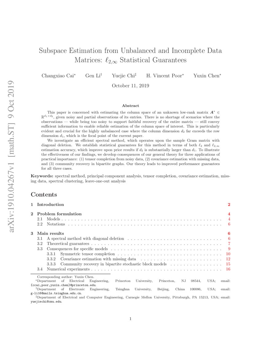 Subspace Estimation from Unbalanced and Incomplete Data Matrices: ℓ_2,∞ Statistical Guarantees ...