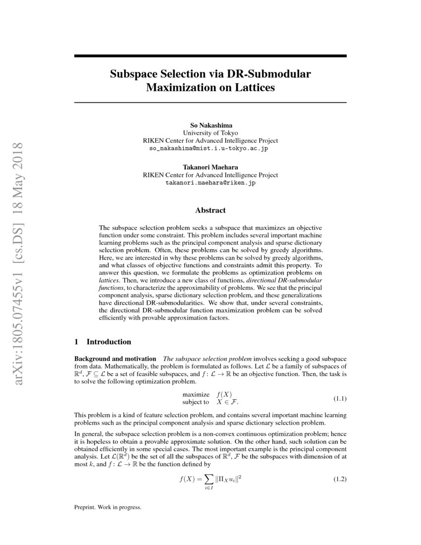 Subspace Selection Via Dr Submodular Maximization On Lattices Deepai
