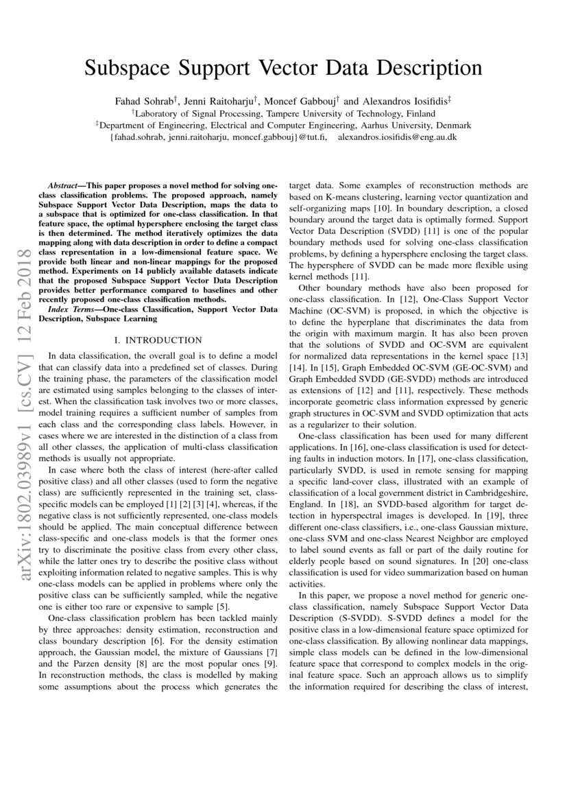 Subspace Support Vector Data Description | DeepAI