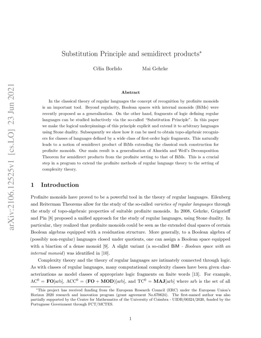 Substitution Principle and semidirect products | DeepAI