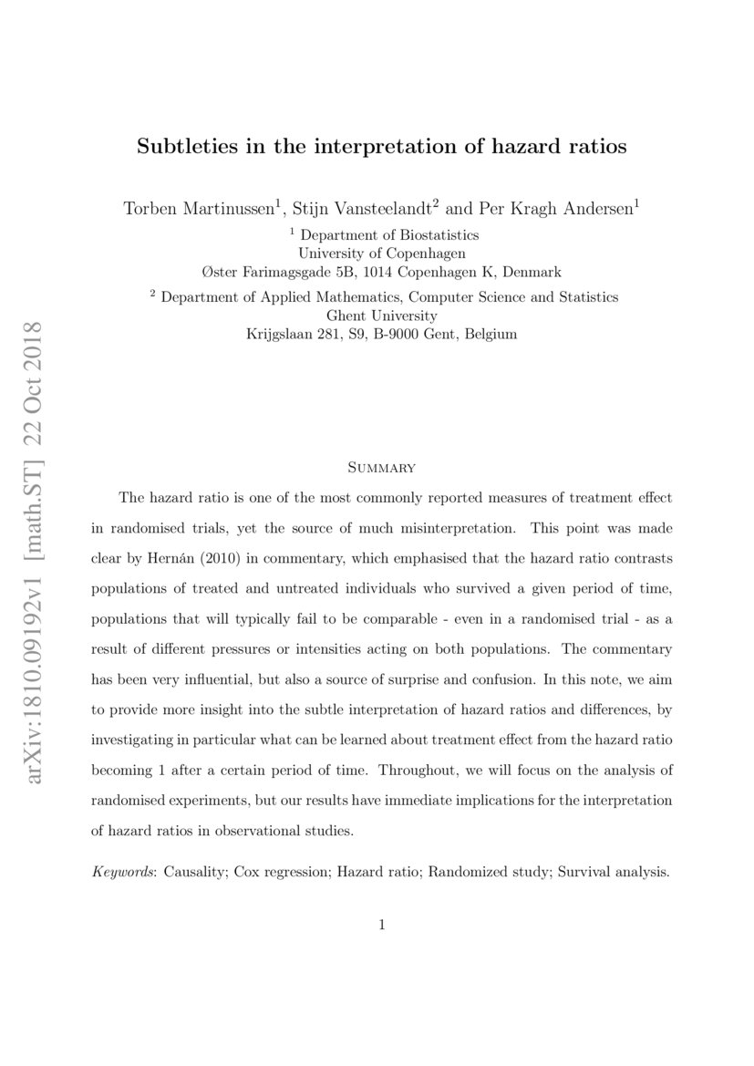 Subtleties in the interpretation of hazard ratios | DeepAI