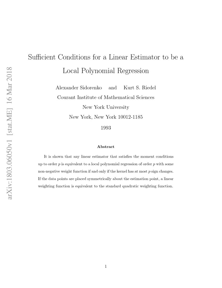 Sufficient Conditions For A Linear Estimator To Be A Local Polynomial Regression Deepai