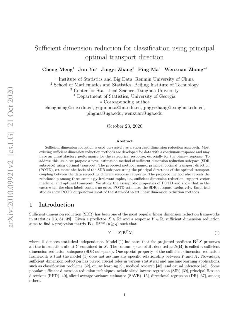 Sufficient dimension reduction for classification using principal optimal transport direction ...