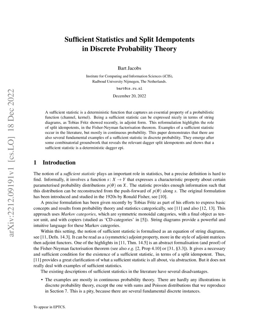 Sufficient Statistics and Split Idempotents in Discrete Probability ...