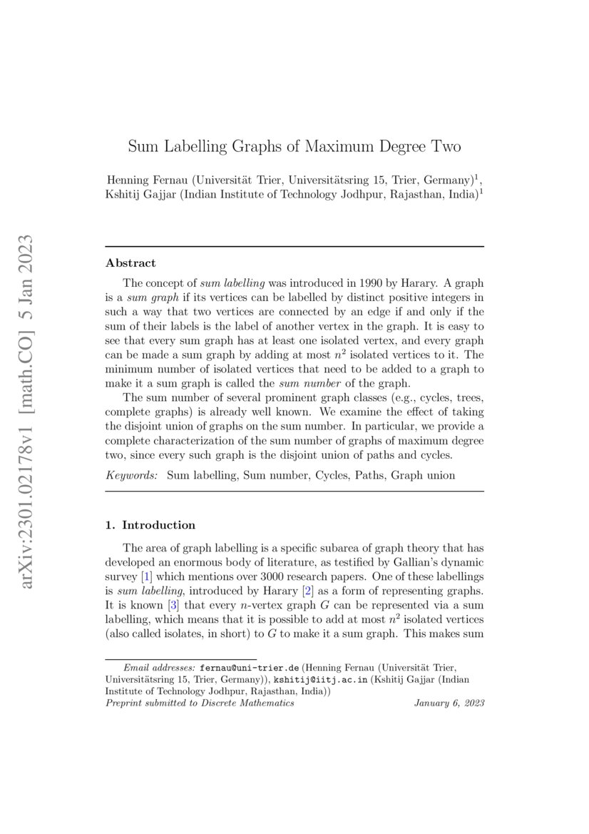 Sum Labelling Graphs of Maximum Degree Two | DeepAI Sum Labelling Graphs of Maximum Degree Two | DeepAI
