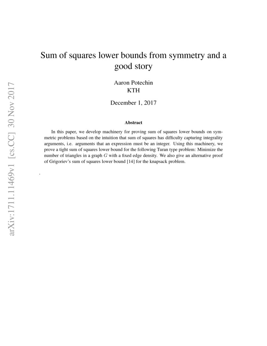 Sum of squares lower bounds from symmetry and a good story | DeepAI