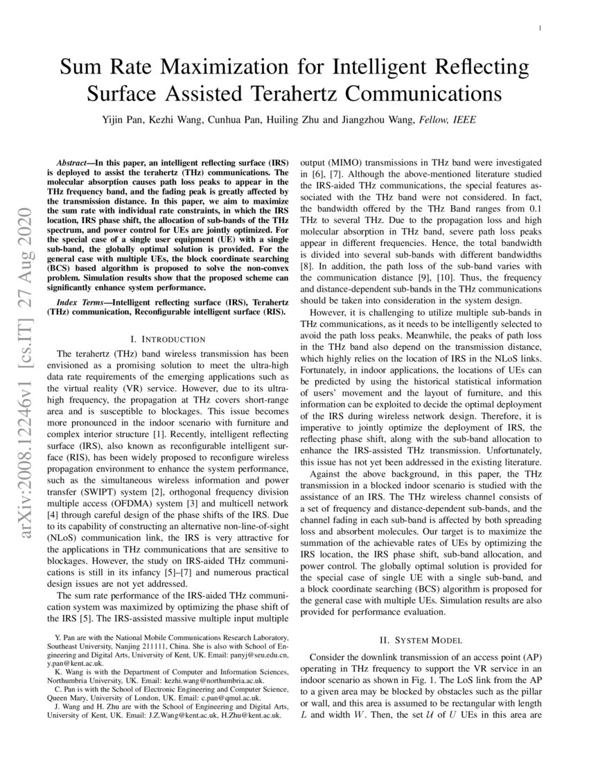 Sum Rate Maximization For Intelligent Reflecting Surface Assisted Terahertz Communications Deepai