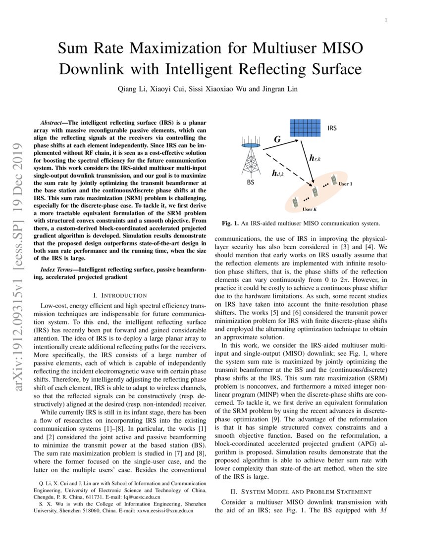 Sum Rate Maximization For Multiuser Miso Downlink With Intelligent