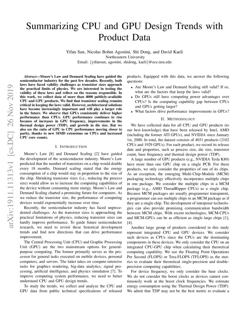 Summarizing CPU and GPU Design Trends with Product Data | DeepAI
