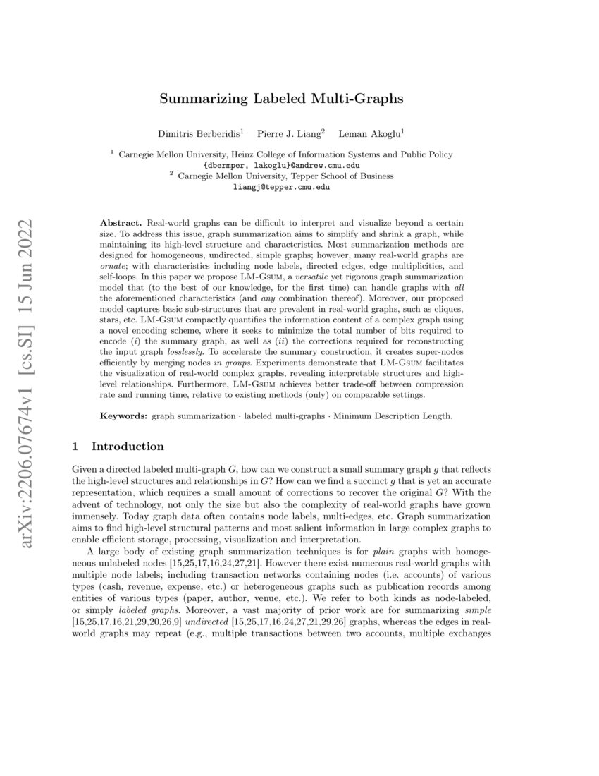 Summarizing Labeled Multi-Graphs | DeepAI