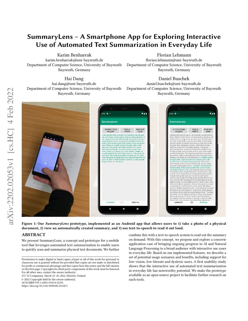SummaryLens – A Smartphone App for Exploring Interactive Use of ...