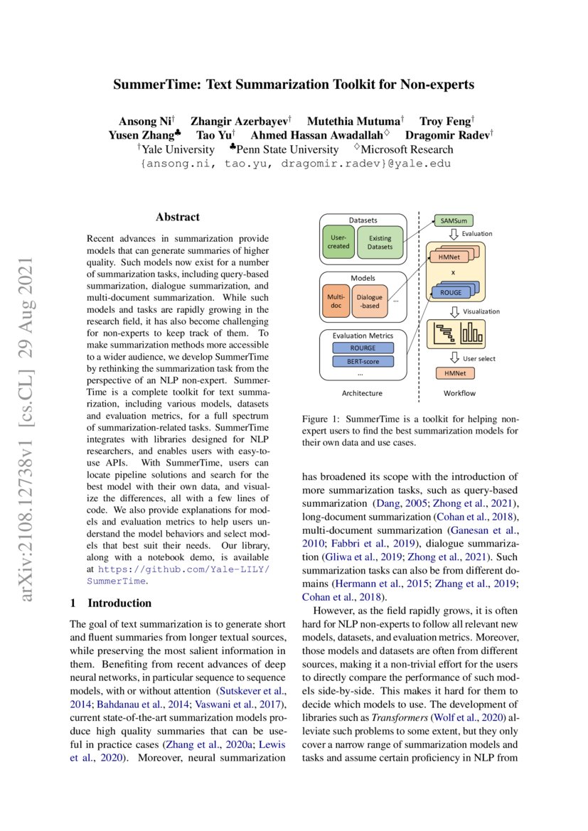 SummerTime: Text Summarization Toolkit for Non-experts | DeepAI