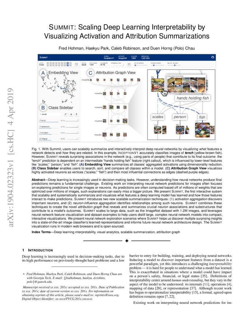 Summit Scaling Deep Learning Interpretability By Visualizing Activation And Attribution
