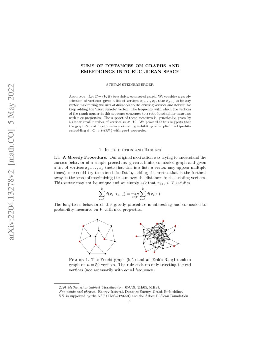 Sums of Distances on Graphs and Embeddings into Euclidean Space | DeepAI