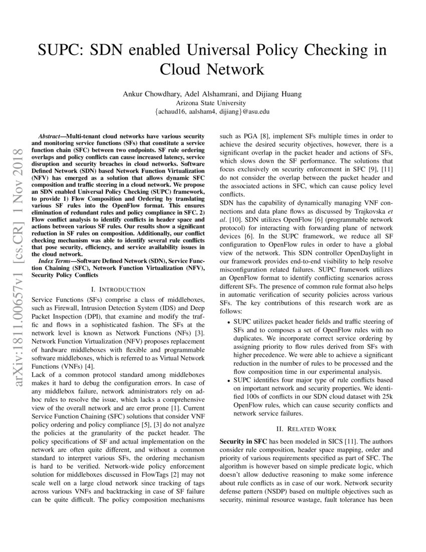 SUPC: SDN enabled Universal Policy Checking in Cloud Network | DeepAI