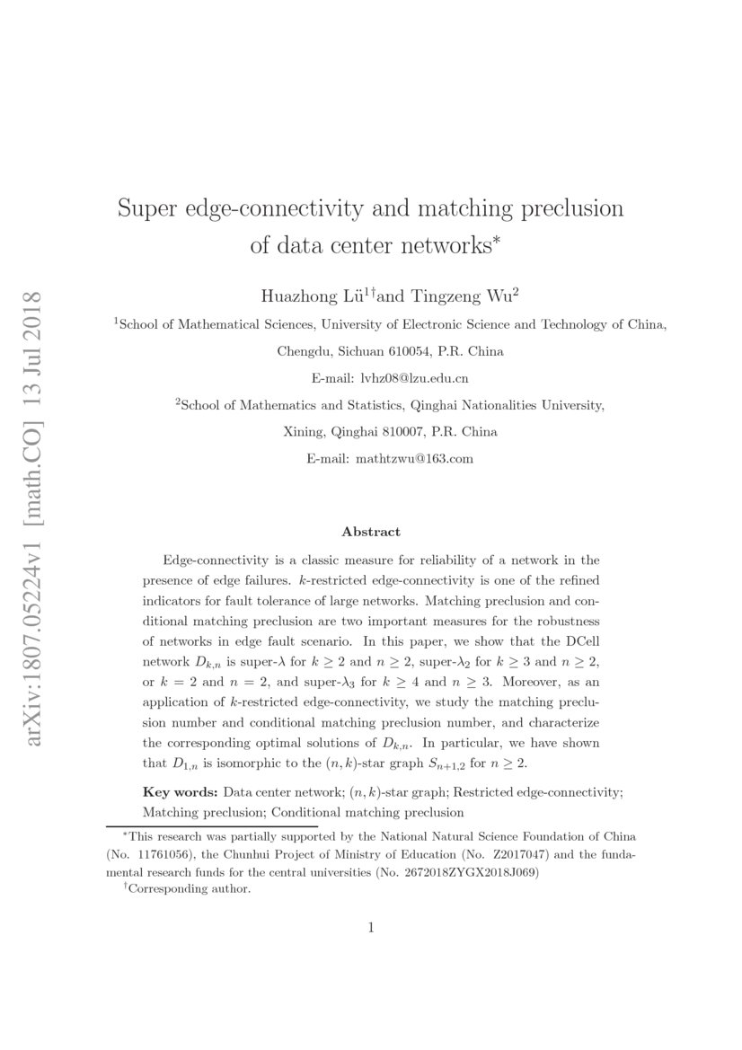 Super Edge Connectivity And Matching Preclusion Of Data Center Networks Deepai
