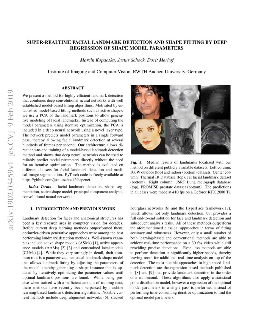 Super Realtime Facial Landmark Detection And Shape Fitting By Deep Regression Of Shape Model