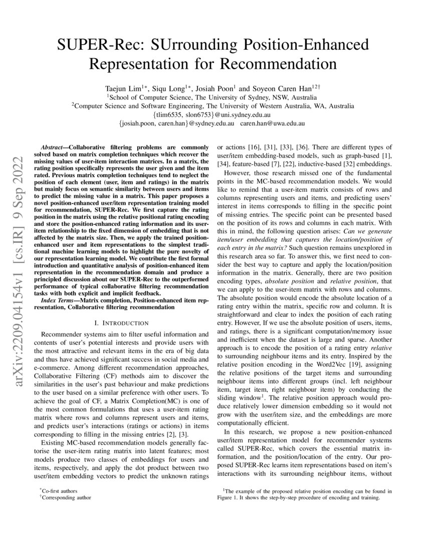 SUPER-Rec: SUrrounding Position-Enhanced Representation for Recommendation | DeepAI