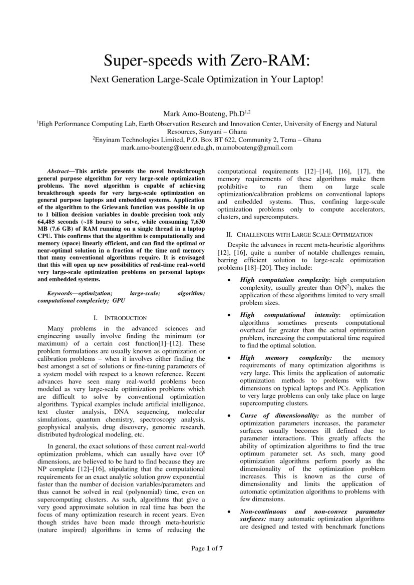 Super-speeds with Zero-RAM: Next Generation Large-Scale Optimization in ...