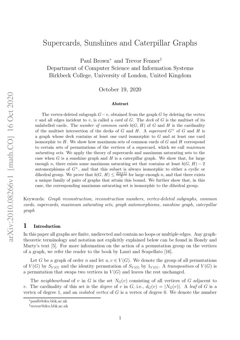 Supercards, Sunshines and Caterpillar Graphs | DeepAI
