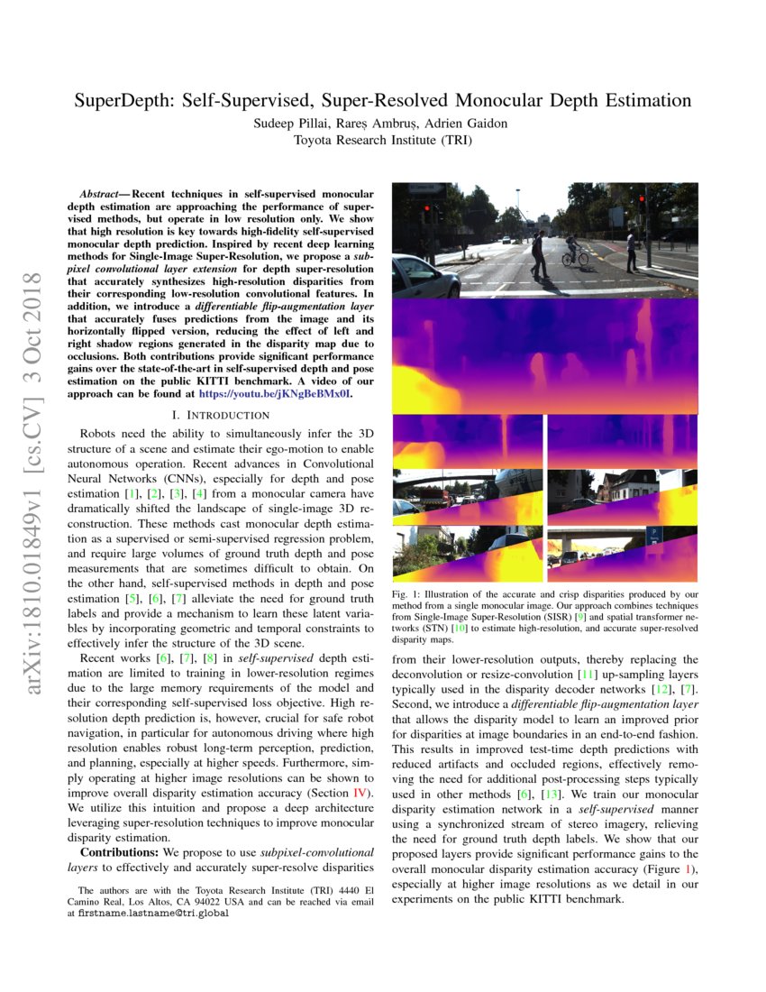 Superdepth Self Supervised Super Resolved Monocular Depth Estimation