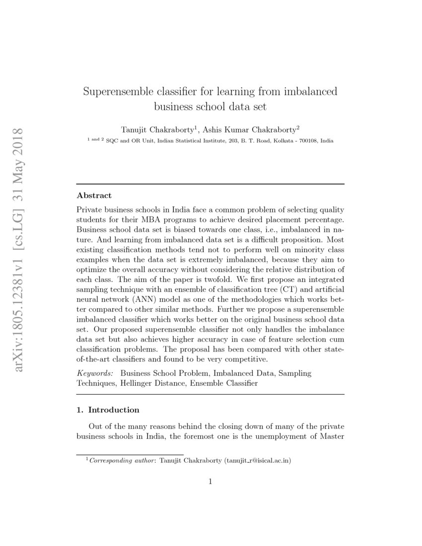 Superensemble classifier for learning from imbalanced business school data set | DeepAI