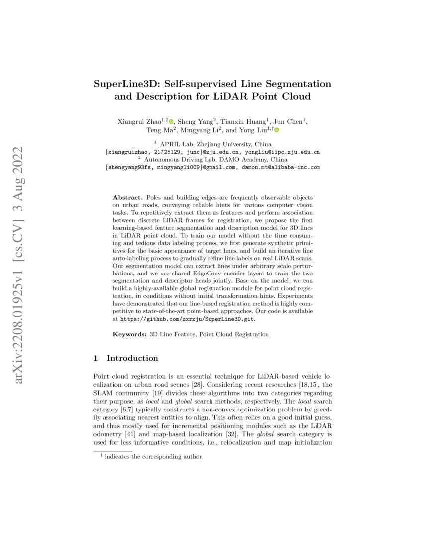 SuperLine3D: Self-supervised Line Segmentation and Description for ...