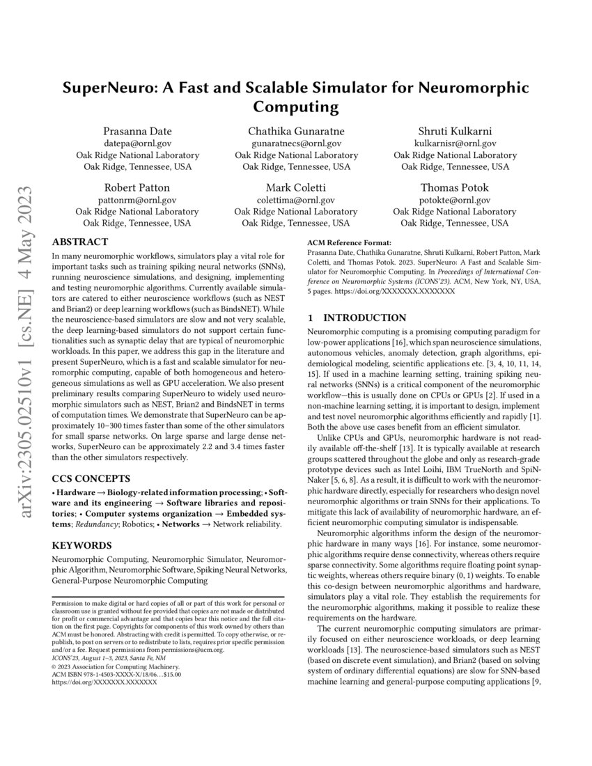 SuperNeuro: A Fast and Scalable Simulator for Neuromorphic Computing | DeepAI