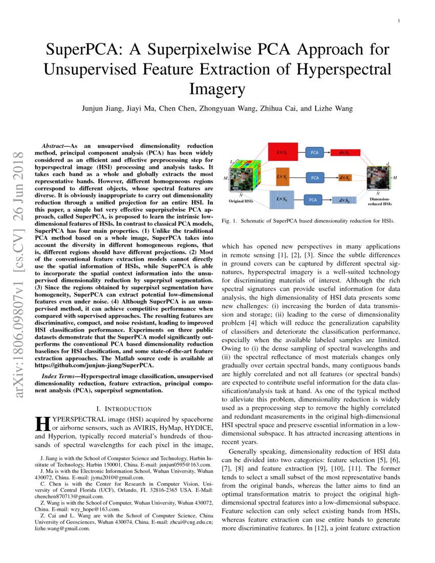 SuperPCA: A Superpixelwise PCA Approach for Unsupervised Feature Extraction of Hyperspectral ...