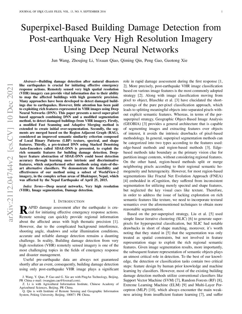 Superpixel-Based Building Damage Detection from Post-earthquake Very ...