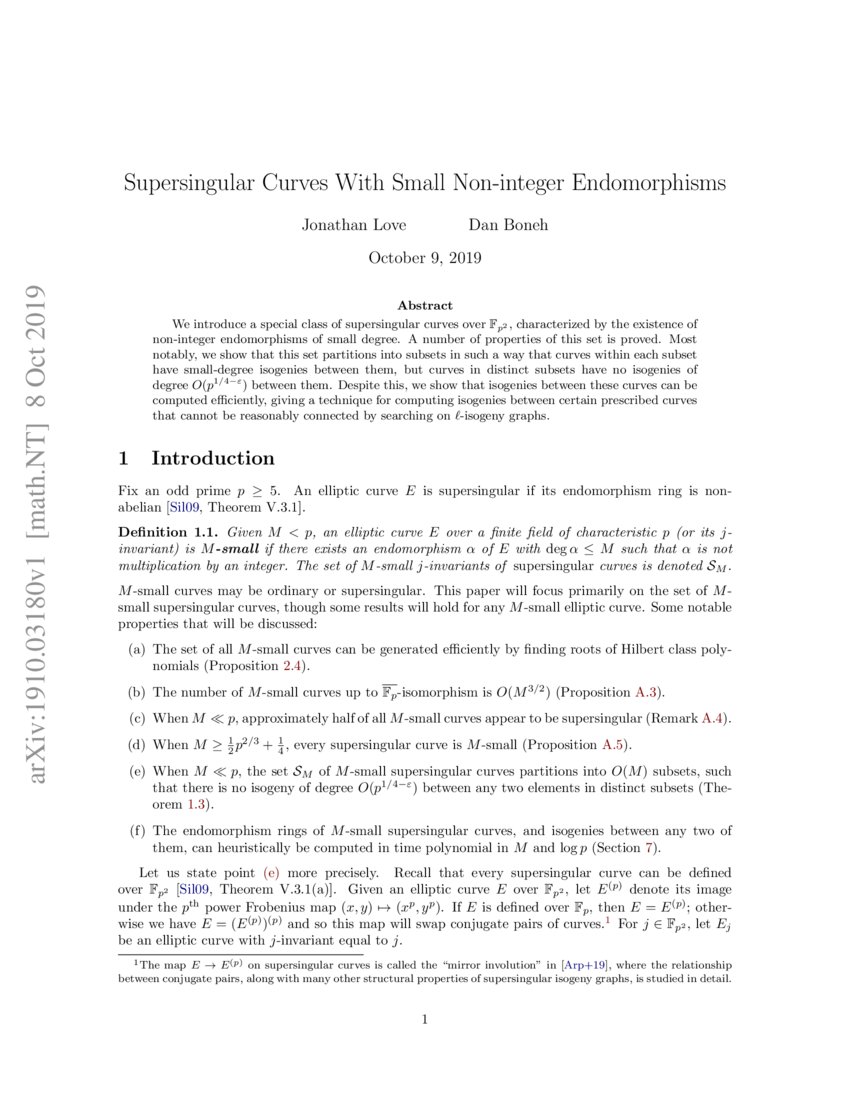 Supersingular Curves With Small Non-integer Endomorphisms | DeepAI