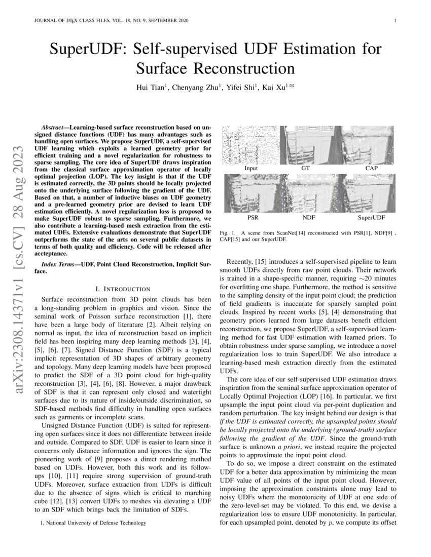 SuperUDF: Self-supervised UDF Estimation for Surface Reconstruction | DeepAI