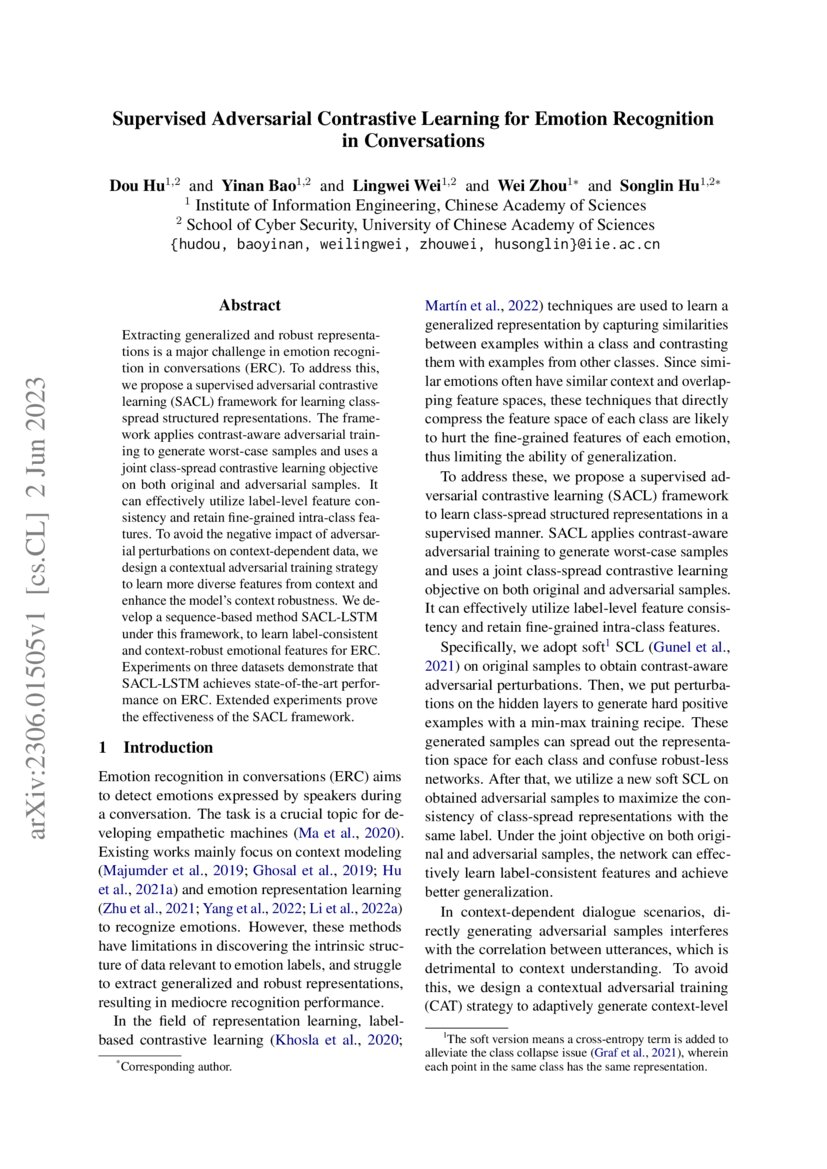 Supervised Adversarial Contrastive Learning For Emotion Recognition In Conversations Deepai